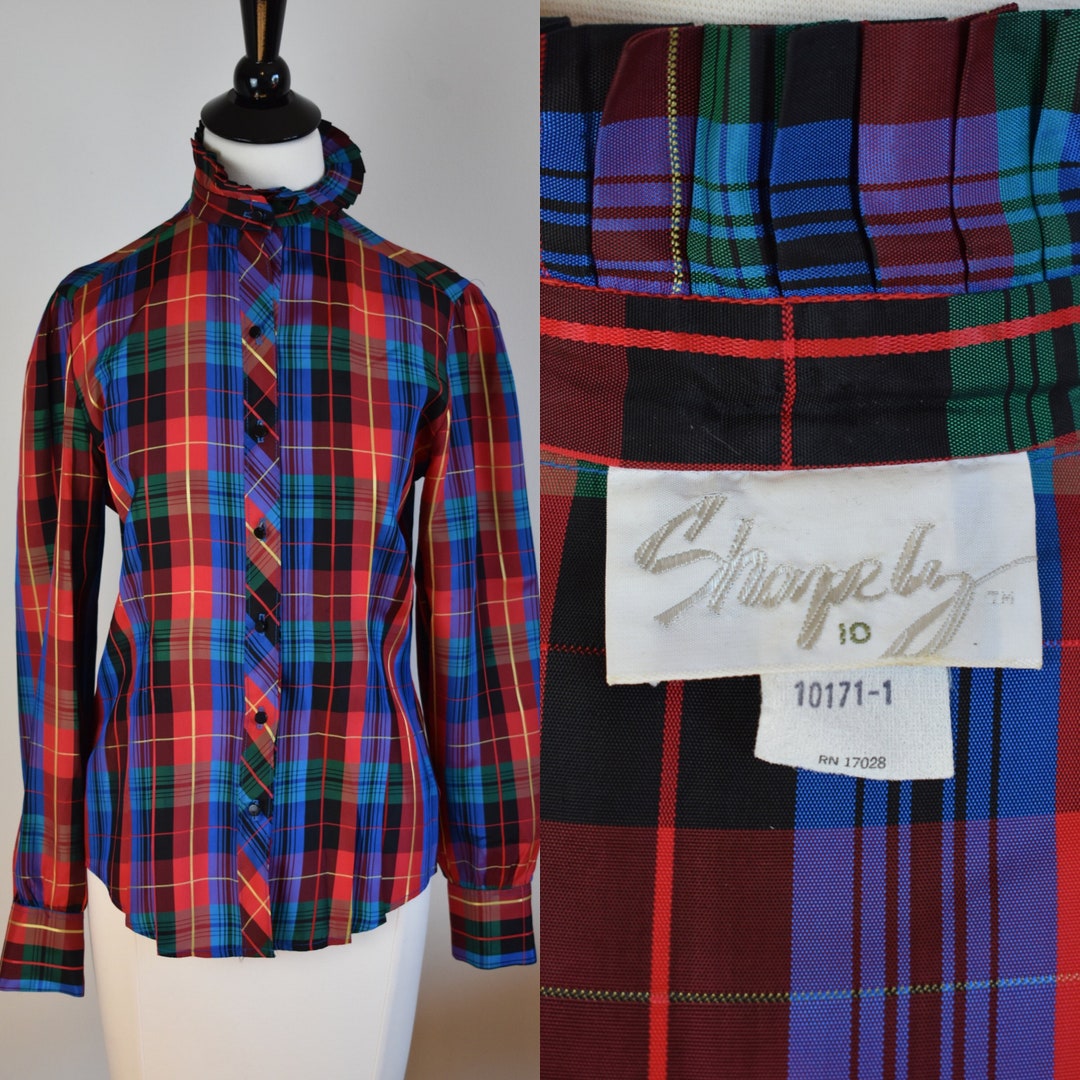 Vintage M Festive Colorful Plaid Shirt/blouse by Shapely - Etsy