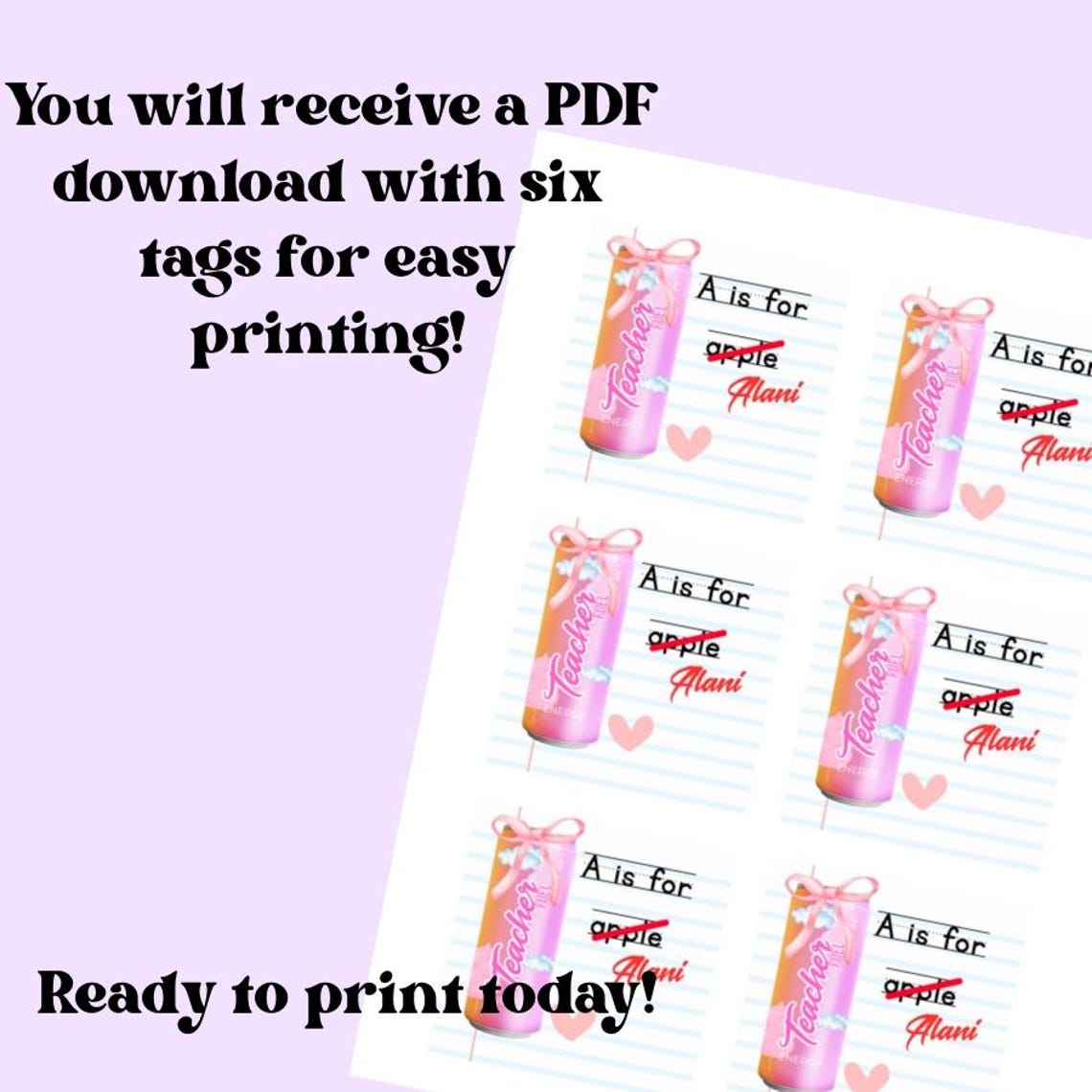 Teacher Fuel Gift Tags: Alani Energy Drink, Back to School (PDF ...