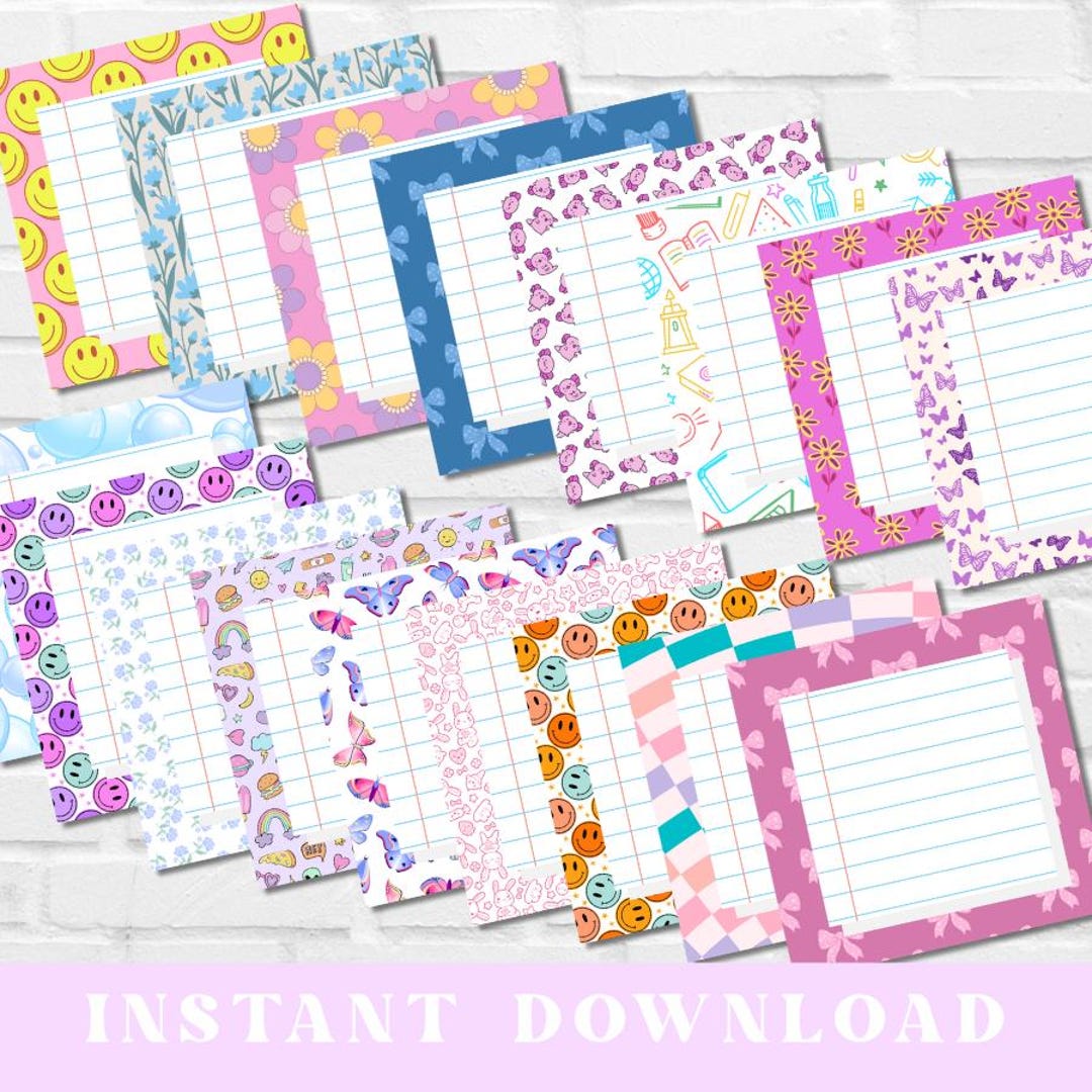 30 Lunch Box Notes – Printable Blank Cute Girly Designs | Handwritten ...