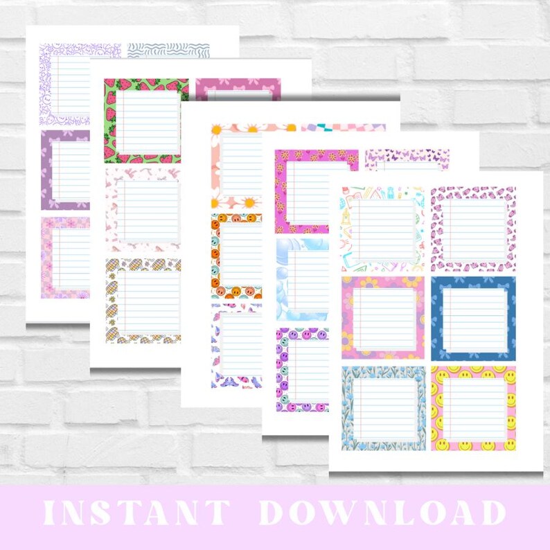 30 Lunch Box Notes – Printable Blank Cute Girly Designs | Handwritten ...