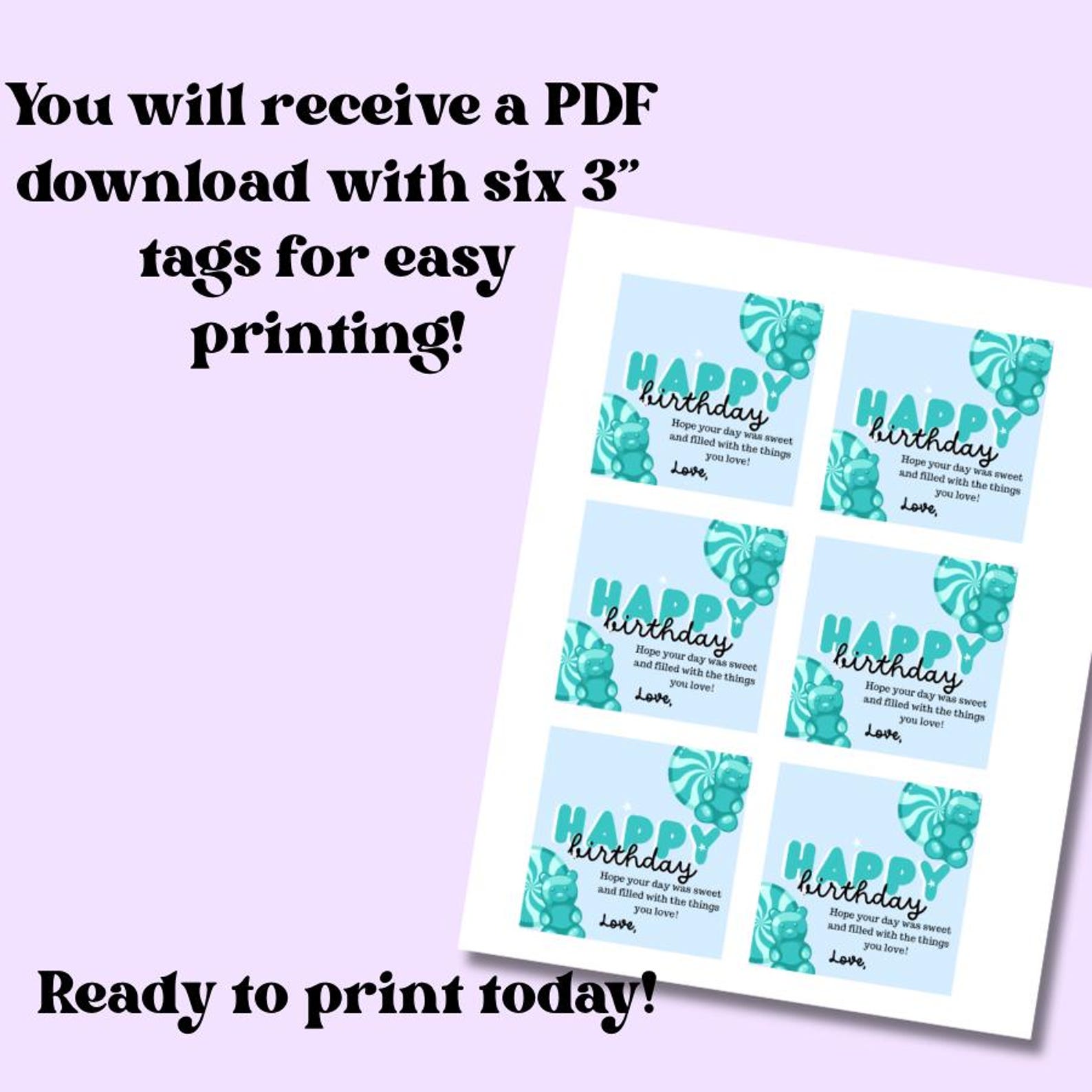 Gummy Bear Birthday Gift Tags: Printable Candy Party Favors (PDF ...