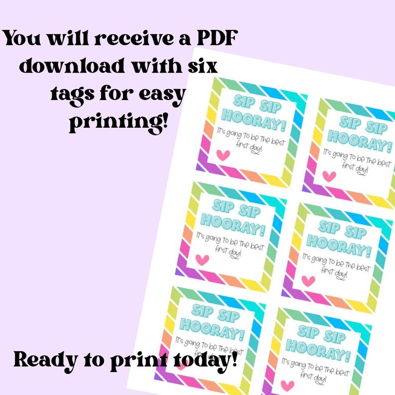 Rainbow First Day of School Gift Tags: Sip Sip Hooray Printable (PDF ...