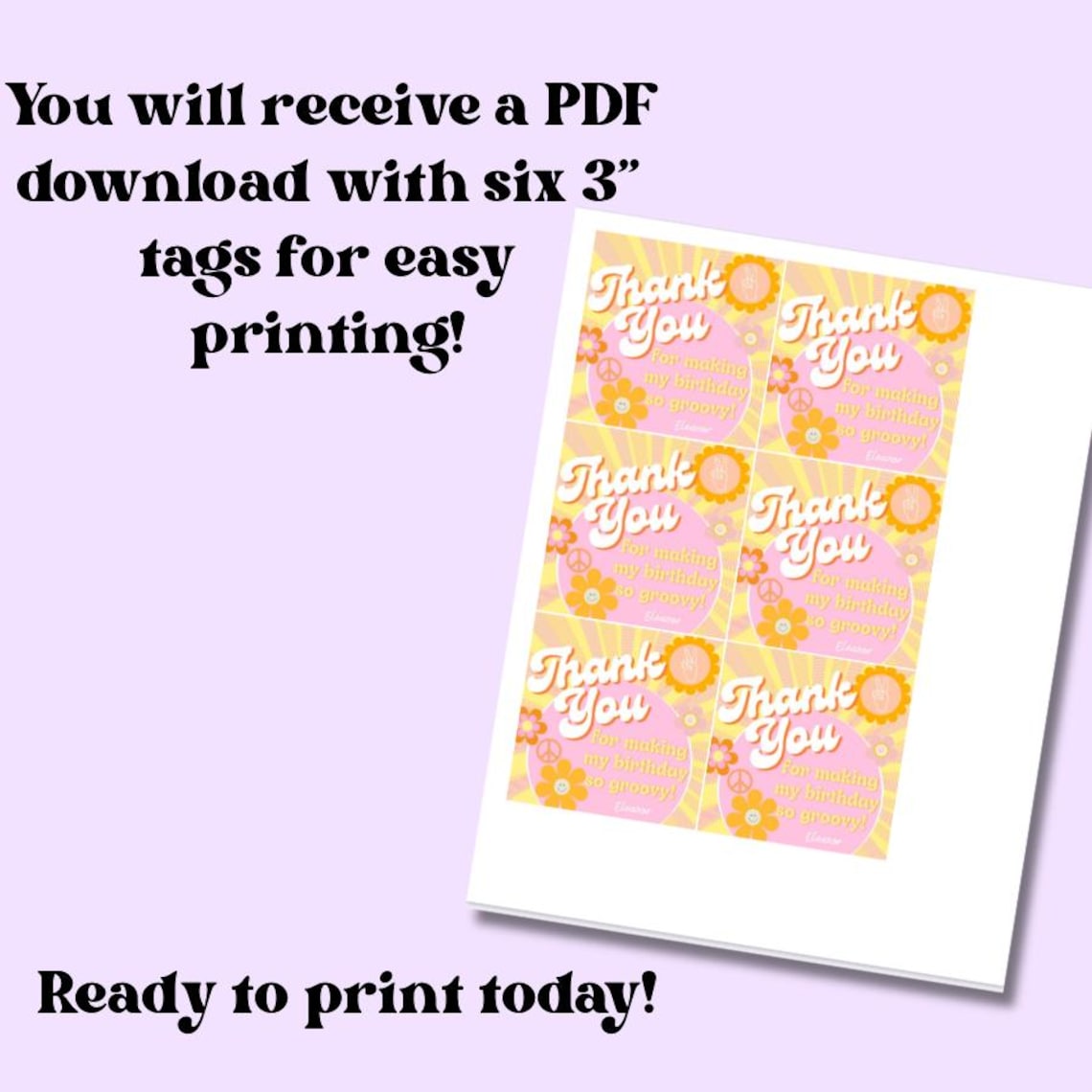 Groovy 70s Birthday Thank You Tags: Retro Party Favors (PDF Download ...