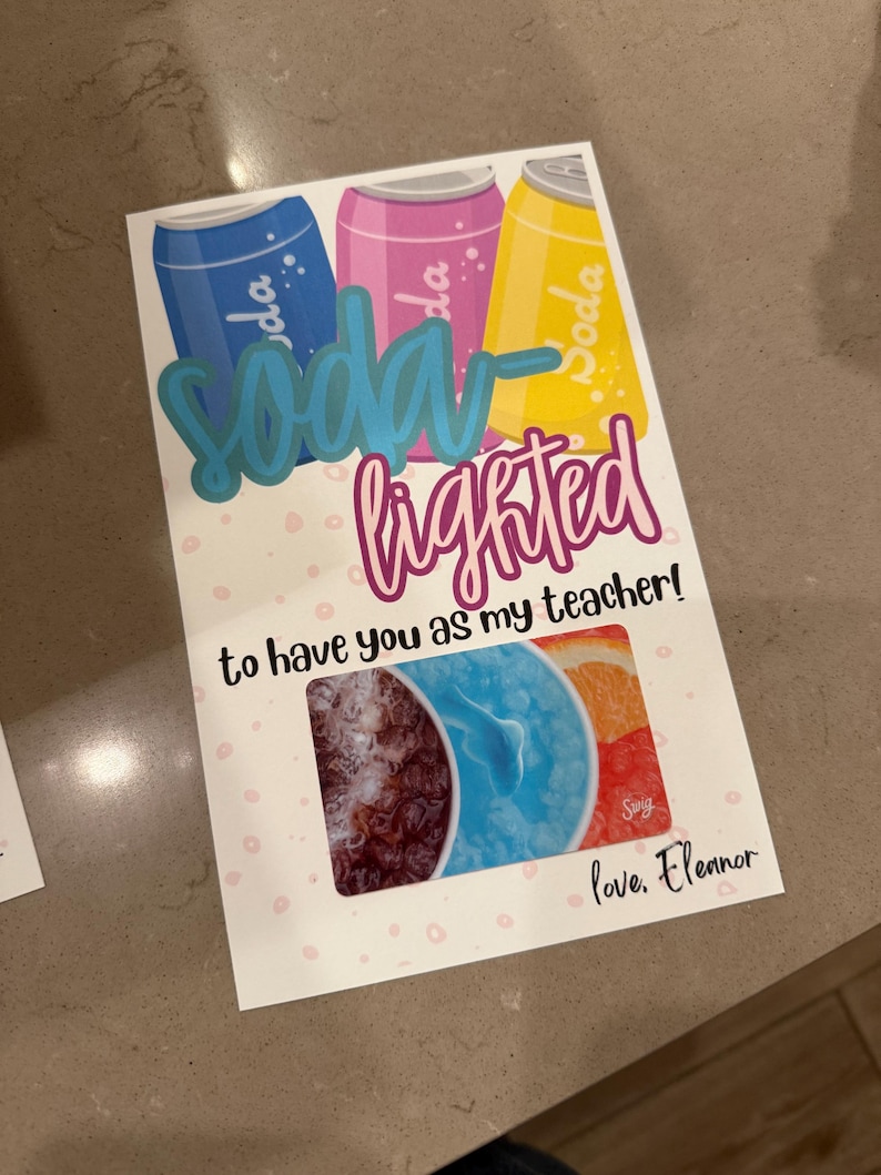 Soda-lighted Teacher Gift Tag | Printable End of Year Tag | Teacher ...