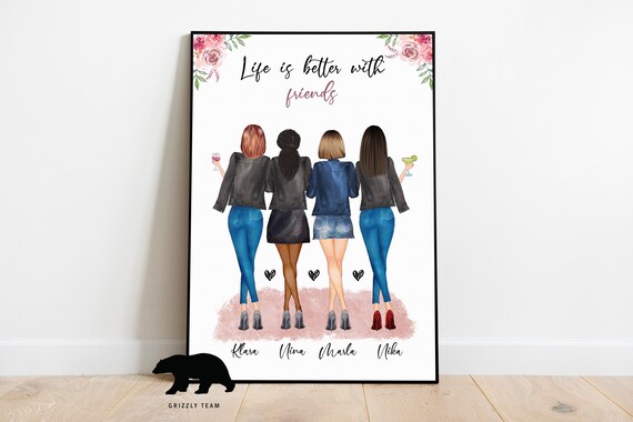 Four Friends Together Gift for Your Friends Flowers BFF | Etsy