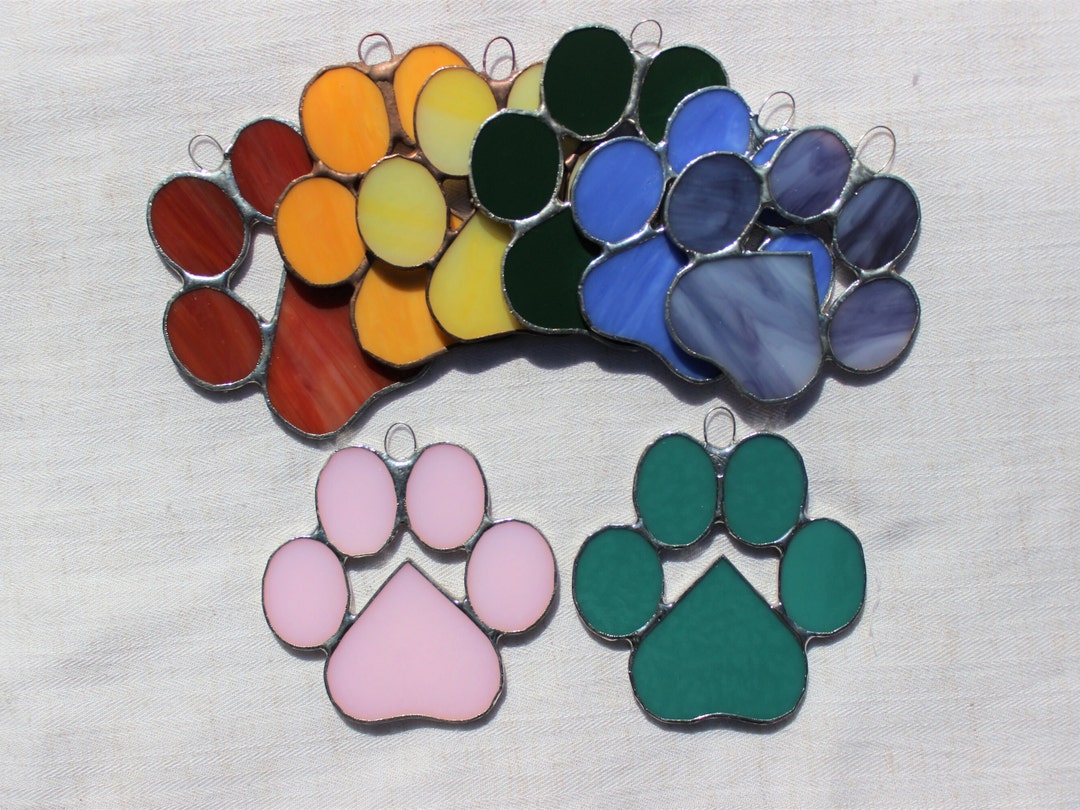 Small Stained-glass Paw Print With Heart Shape, Multiple Colors - Etsy