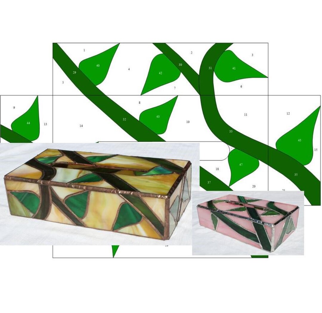 Pattern — Stained Glass Leaves and Vines Tissue Box Cover Digital ...