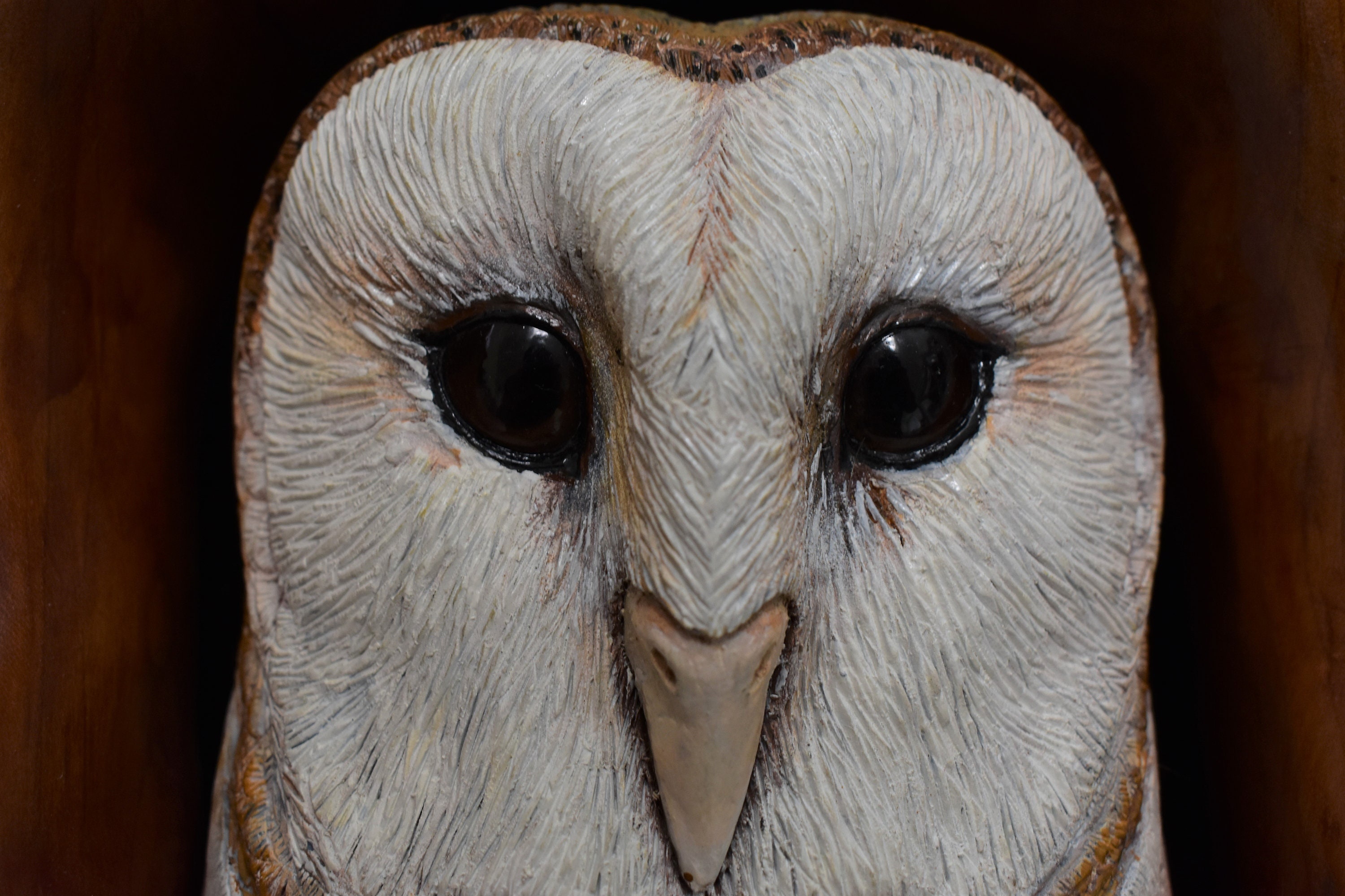 Hand Carved Hand Painted Barn Owl Wooden Sculpture in Carved Cherry ...