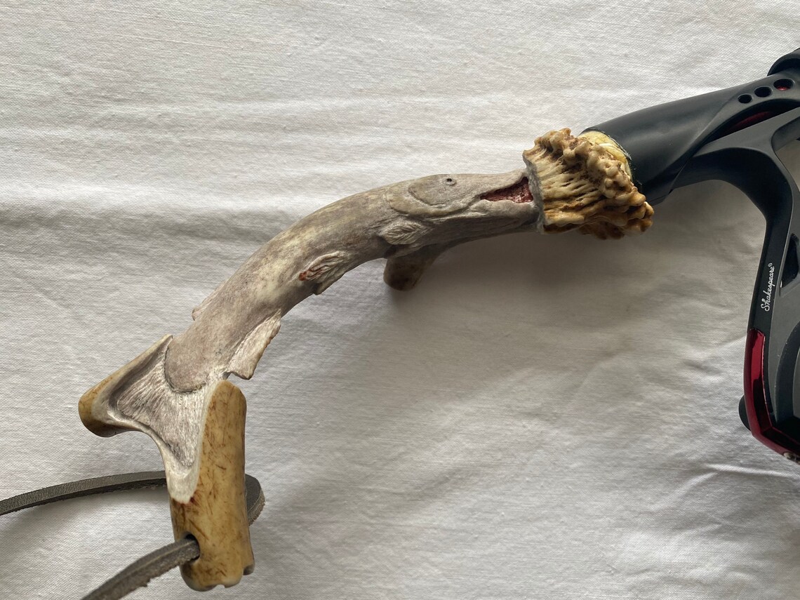Hand Carved decorative deer antler ice fishing rod handle | Etsy