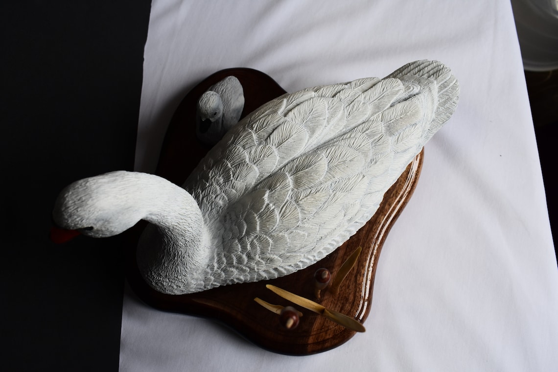 Hand Carved, Hand Painted Wooden Swan Carving, Wildlife Carving Decor ...