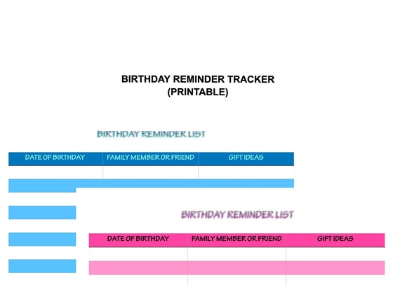 BIRTHDAY REMINDER TRACKER printables | Etsy