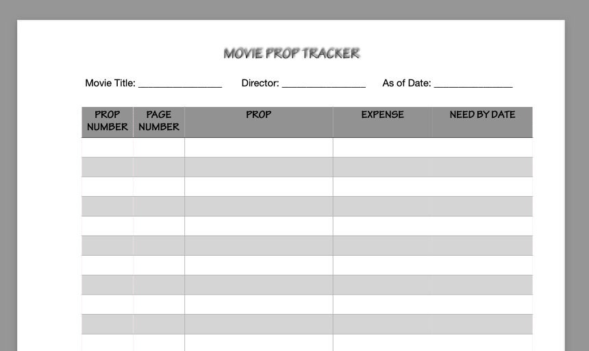 SCREENPLAY PROP TRACKER - Etsy