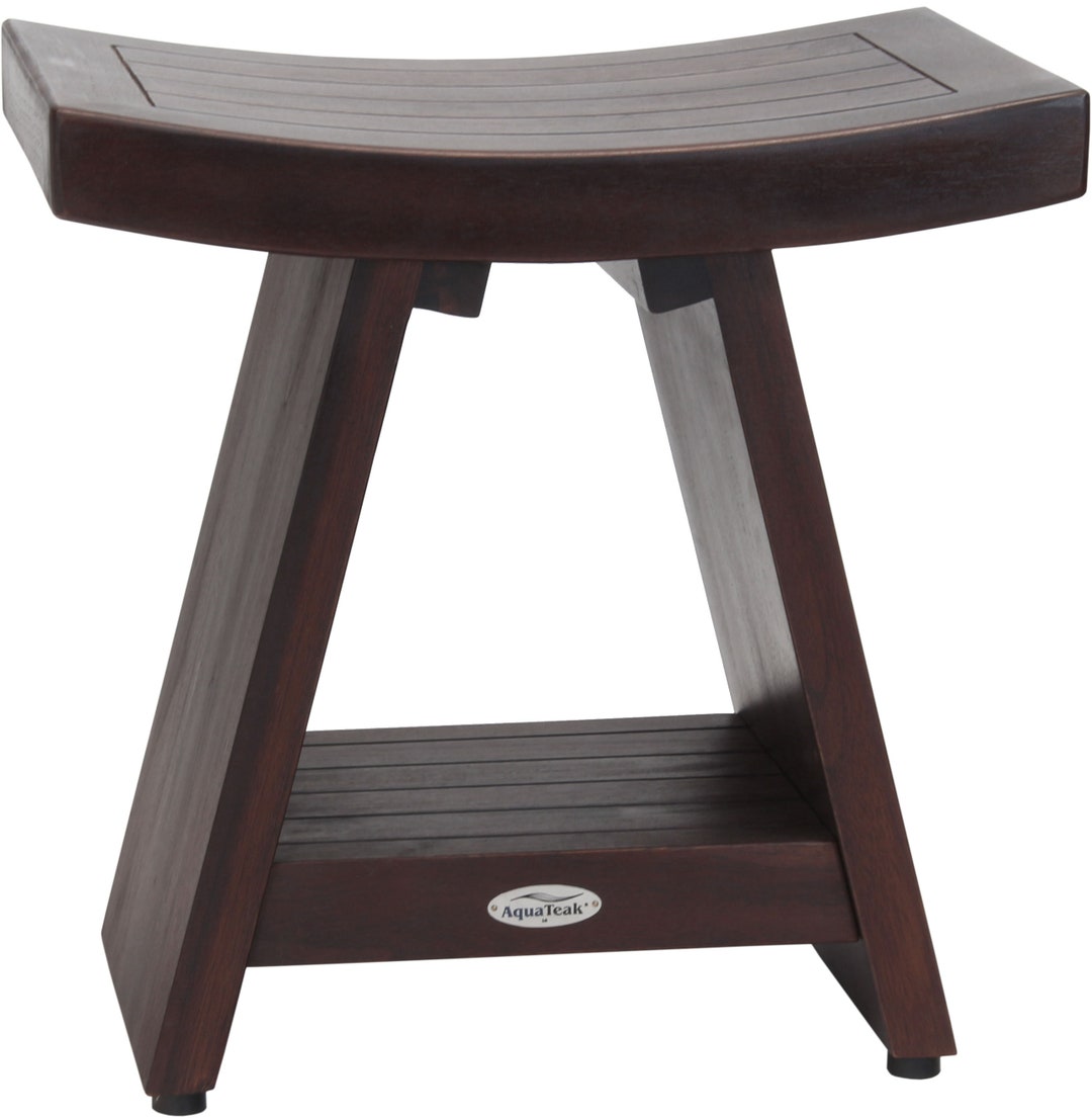 18" Asia® Mocha-shield Teak Shower Bench With Shelf - Etsy