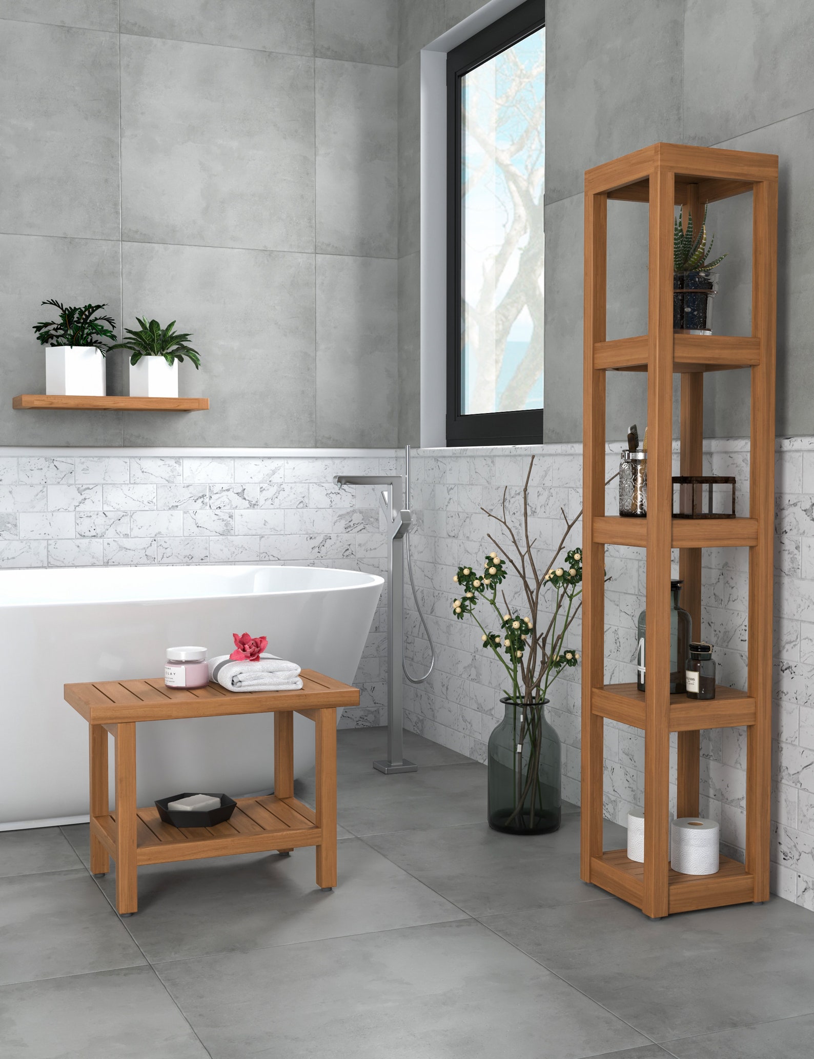 The Original 24 Spa™ Teak Shower Bench With Shelf - Etsy