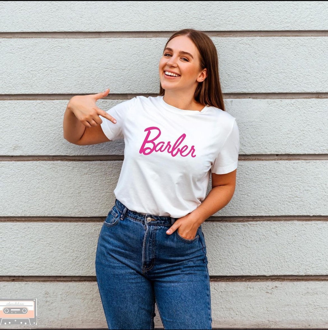 Barber White T-shirt for Female Barbers Pink Letters| Barber Gear ...