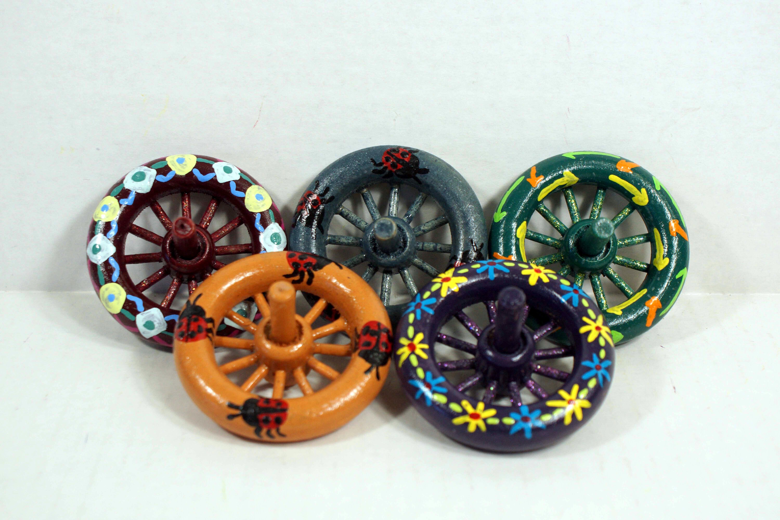 Toys Large Wheel Shape TOPS Handmade Wooden Spinning Tops Toys & Games ...