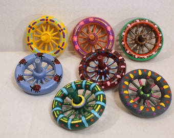 TOPS Handmade Wooden Spinning Tops Small Wheel Shape | Etsy