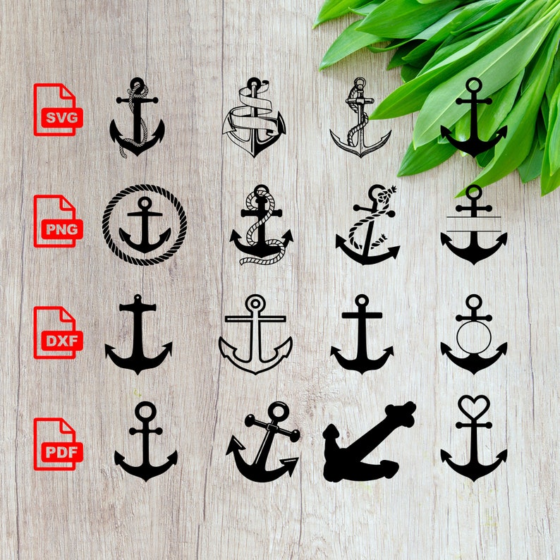 Anchor Bundle 16 Pack | Svg Dxf Png Pdf | Naval | Laser Cut | Glowforge ...