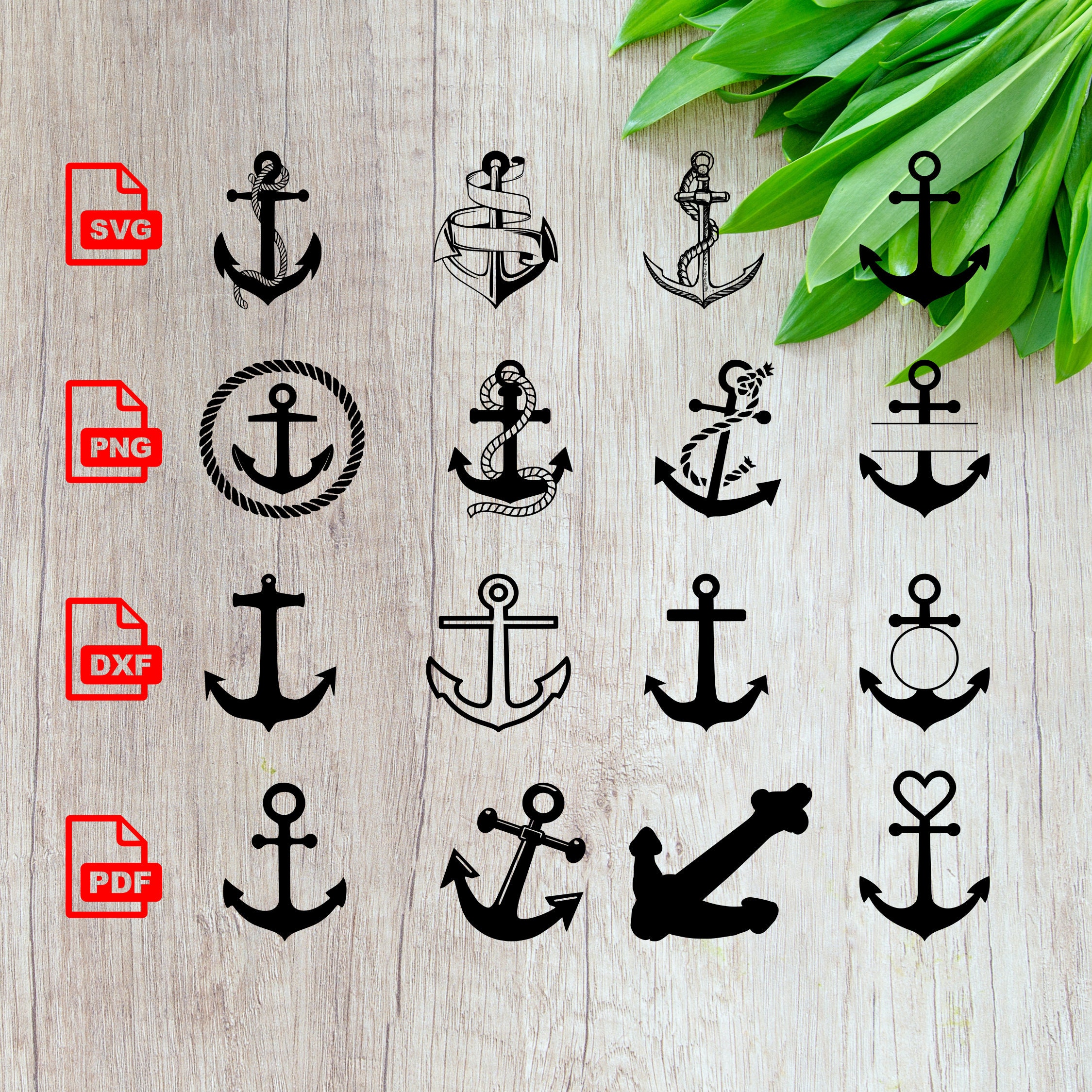Anchor Bundle 16 Pack | Svg Dxf Png Pdf | Naval | Laser Cut | Glowforge ...