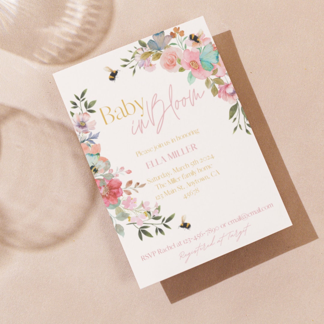 Baby in Bloom Invitation, Baby Shower Invitation, Summer Floral Baby ...
