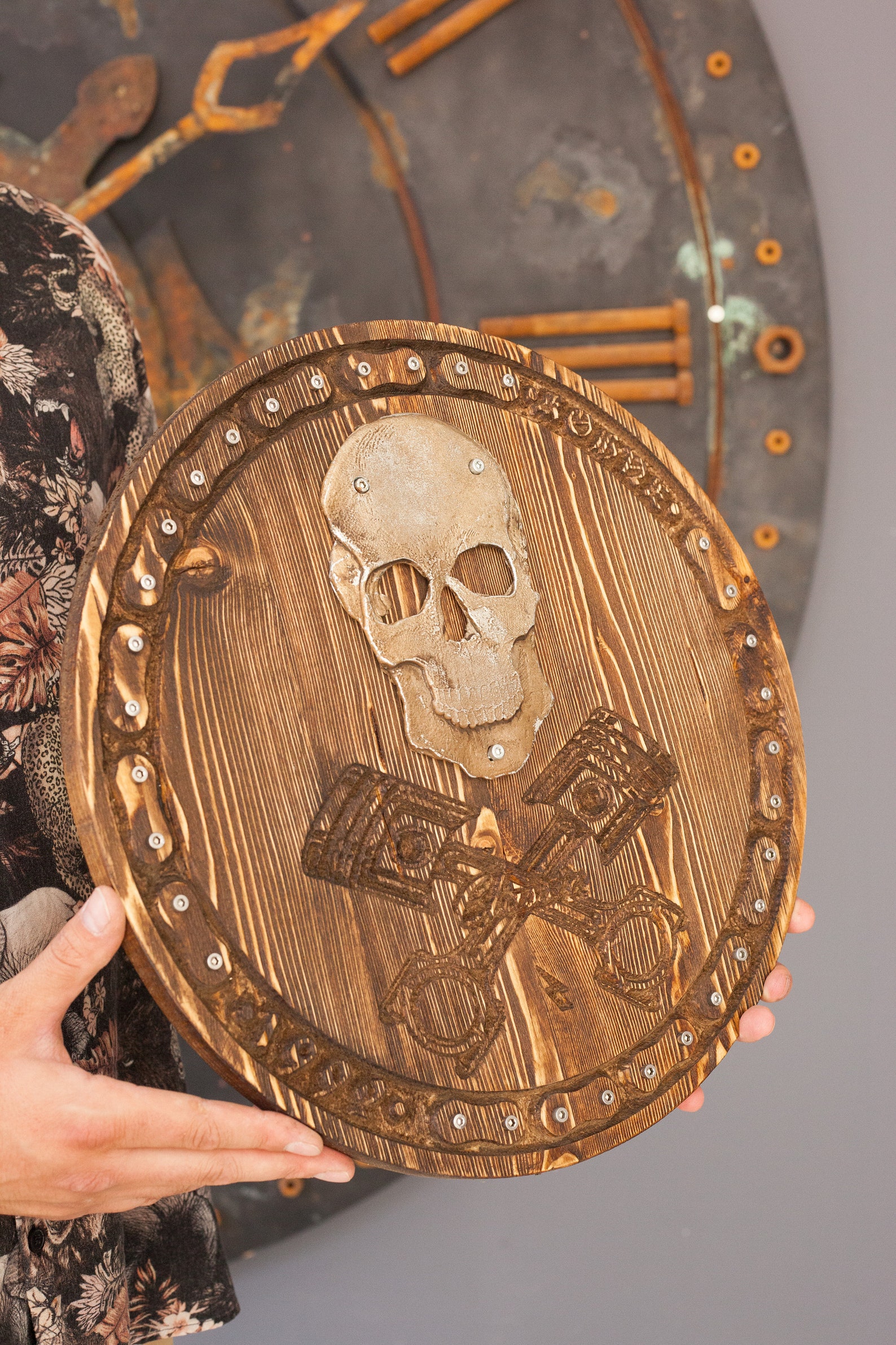 Skull Wall Panel Cast Skull Metal Cast Skull on Wood . - Etsy