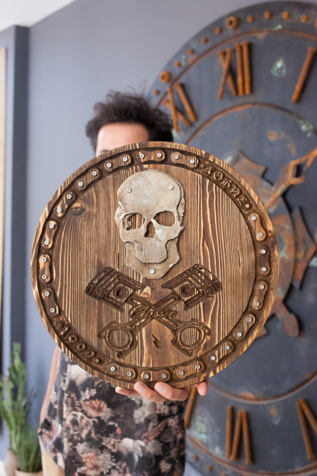 Skull Wall Panel Cast Skull Metal Cast Skull on Wood . - Etsy