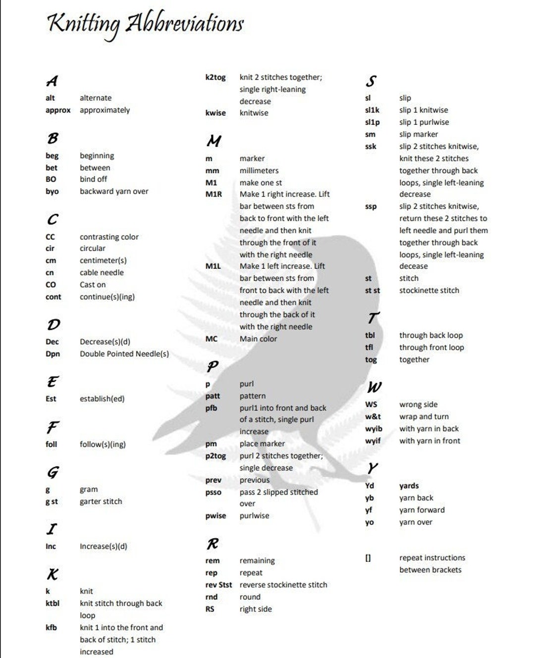 Knitting Abbreviations - Etsy