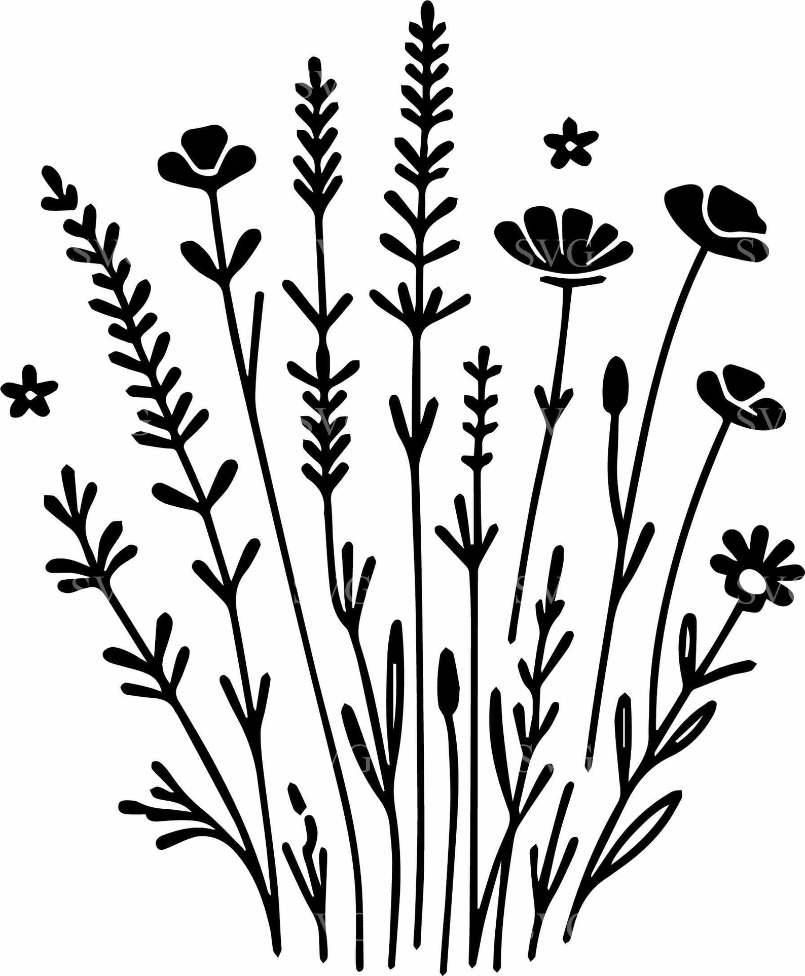 6 Wildflower Bunch – Botanical SVG – Rustic Floral Cut File Wall Art ...