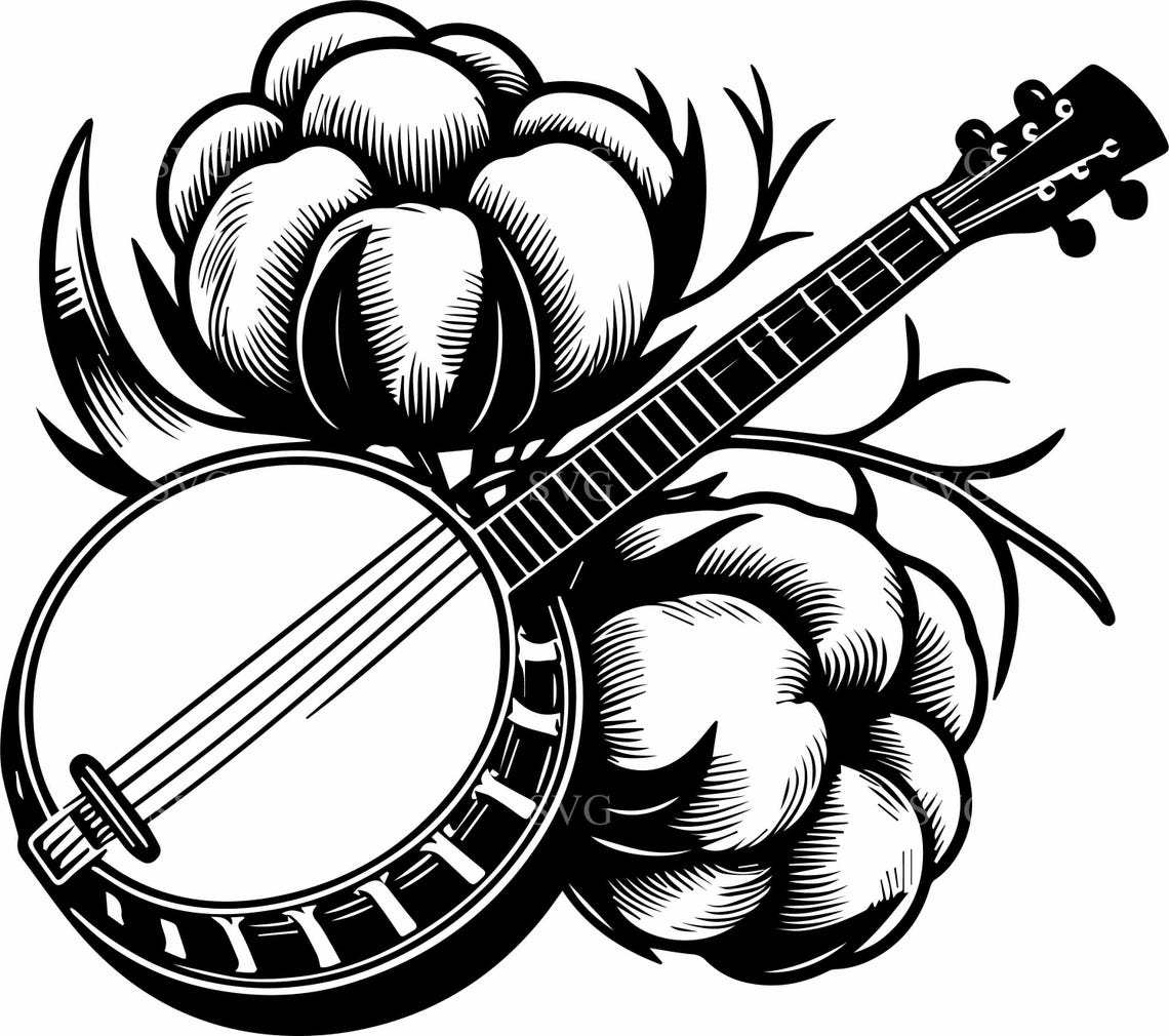 4 Floral Banjo SVG – Folk Music Clipart, Cricut & Silhouette Cut File ...