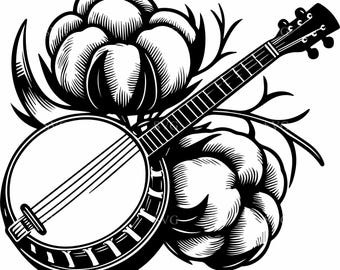 4 Floral Banjo SVG – Folk Music Clipart, Cricut & Silhouette Cut File ...