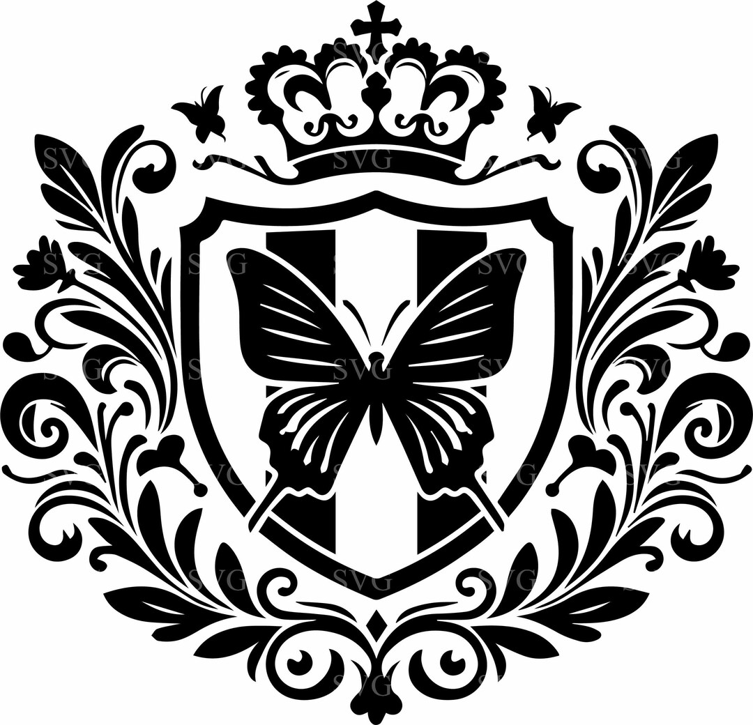 4 Butterfly Crest SVG Cut File – Elegant Shield Emblem Clipart – Ornate ...