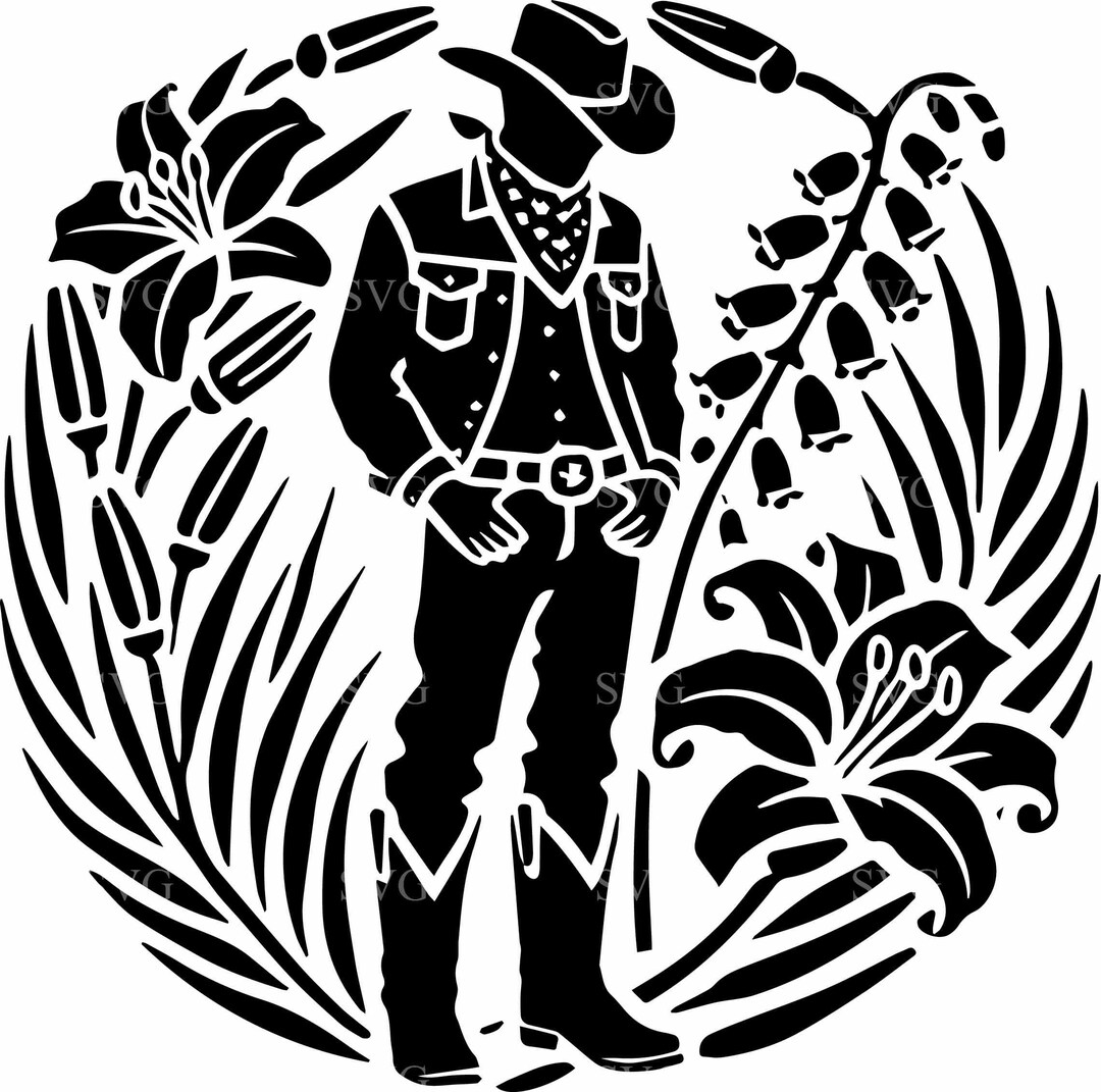 Western Cowboy Silhouette SVG - 5 Gunslinger With Floral Wreath Design ...