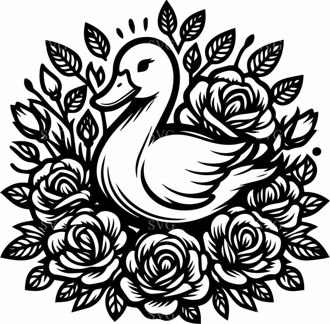 6 Floral Duck SVG – 6 Duck With Roses Cut File – Cottage Animal Design ...