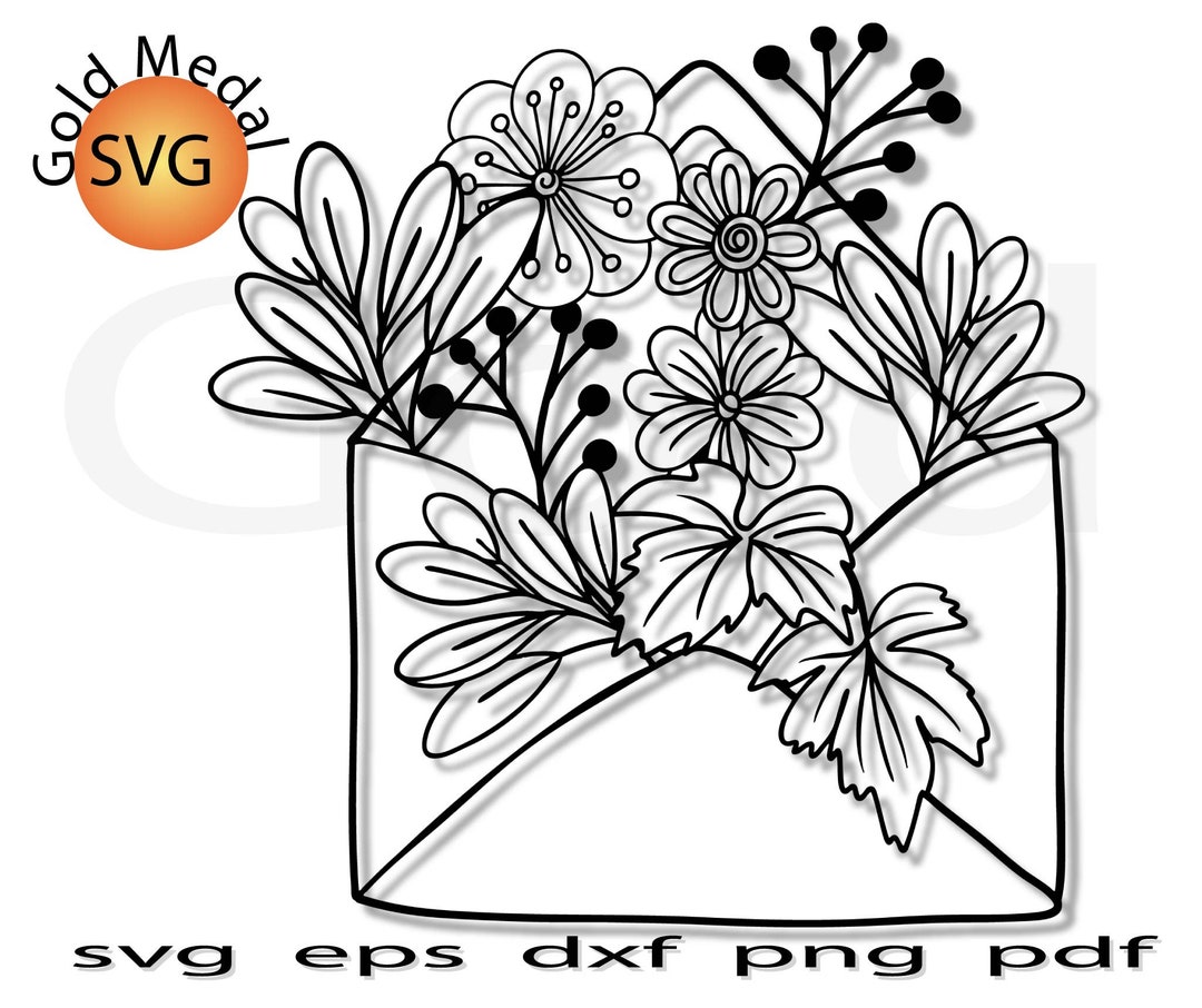 Sobre floral svg, sobre svg, floral svg, flor svg, sobre de boda svg ...