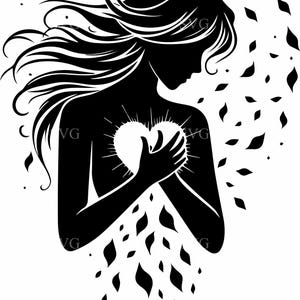 5 Heart Girl SVG – Woman Silhouette, Leaves Art (digital Cut File) - Etsy