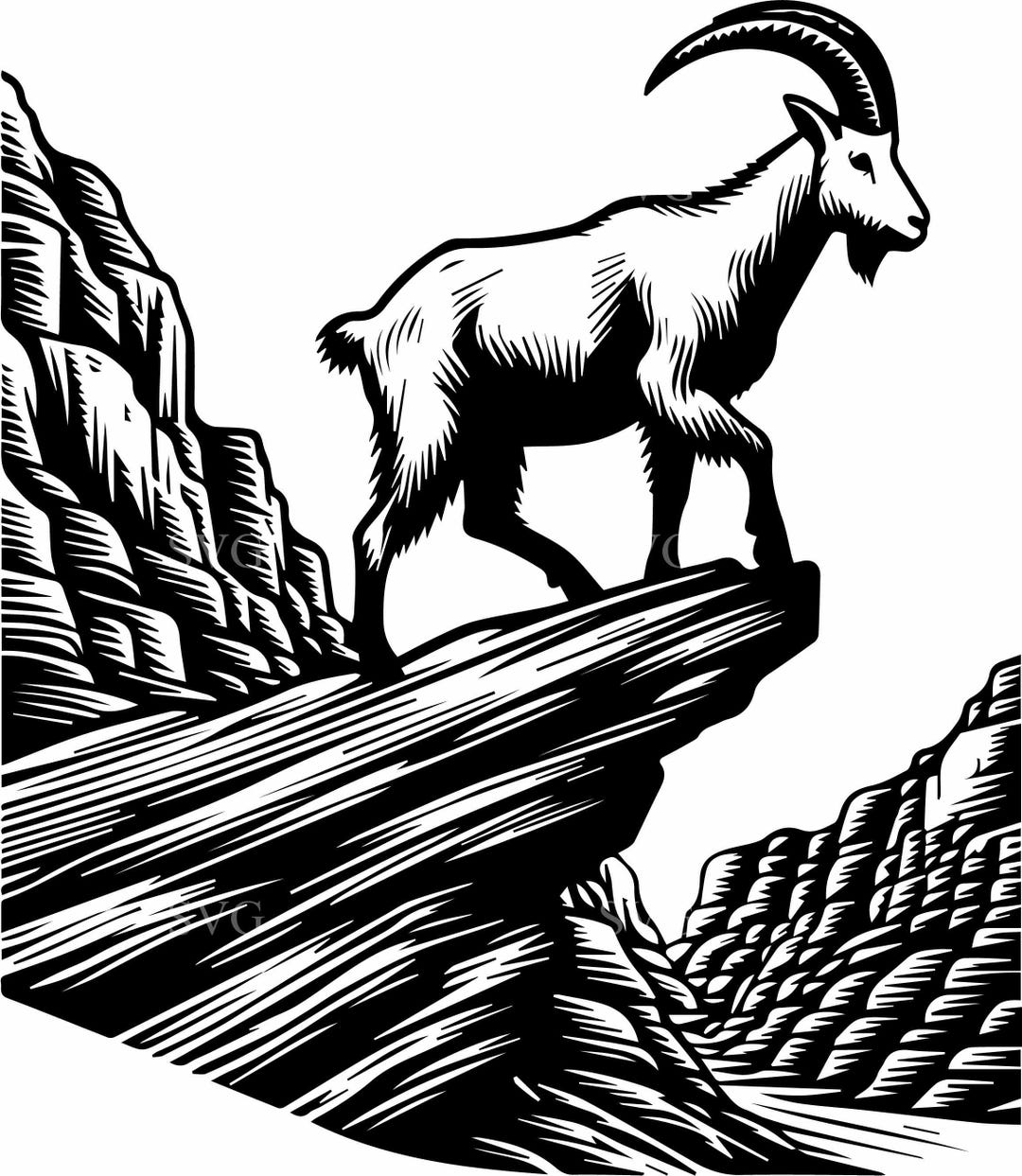 6 Mountain Goat on Cliff SVG Cut File – 6 Wildlife Silhouette for ...