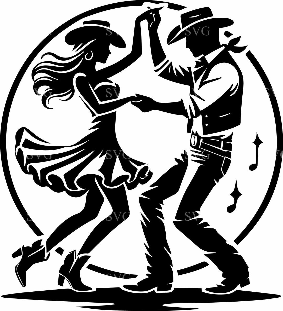 Cowboy Dancing Couple SVG, 6 Western Dance Silhouette Cut File, Country ...
