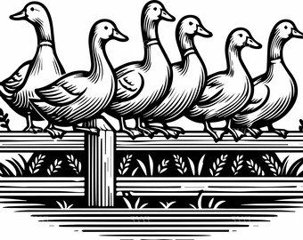5 Farmhouse SVG – Ducks Lined up on Fence Rail Cut File – Rustic ...