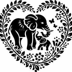 Elephant Heart SVG - 6 Mom and Baby Cut File With Floral Details for ...