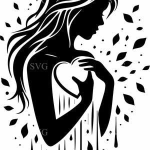 5 Heart Girl SVG – Woman Silhouette, Leaves Art (digital Cut File) - Etsy