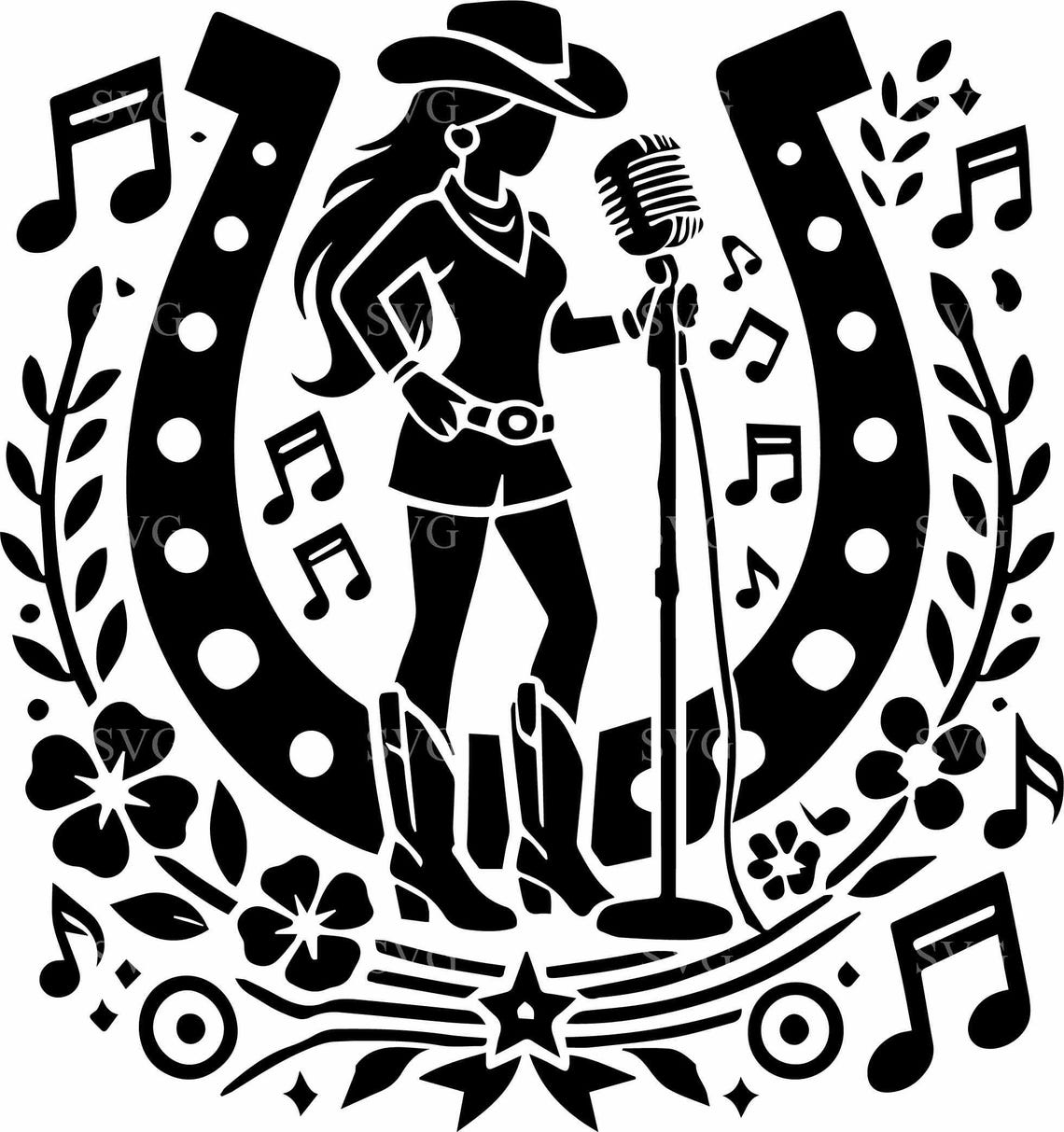 Modern Cowgirl Singer SVG 5 Cut File - Country Music Performer With ...