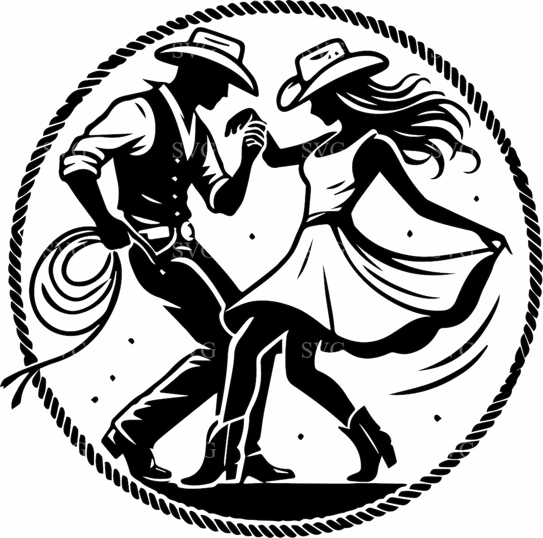 6 Cowboy Couple Dancing SVG, Western Silhouette, Country Dance Digital ...