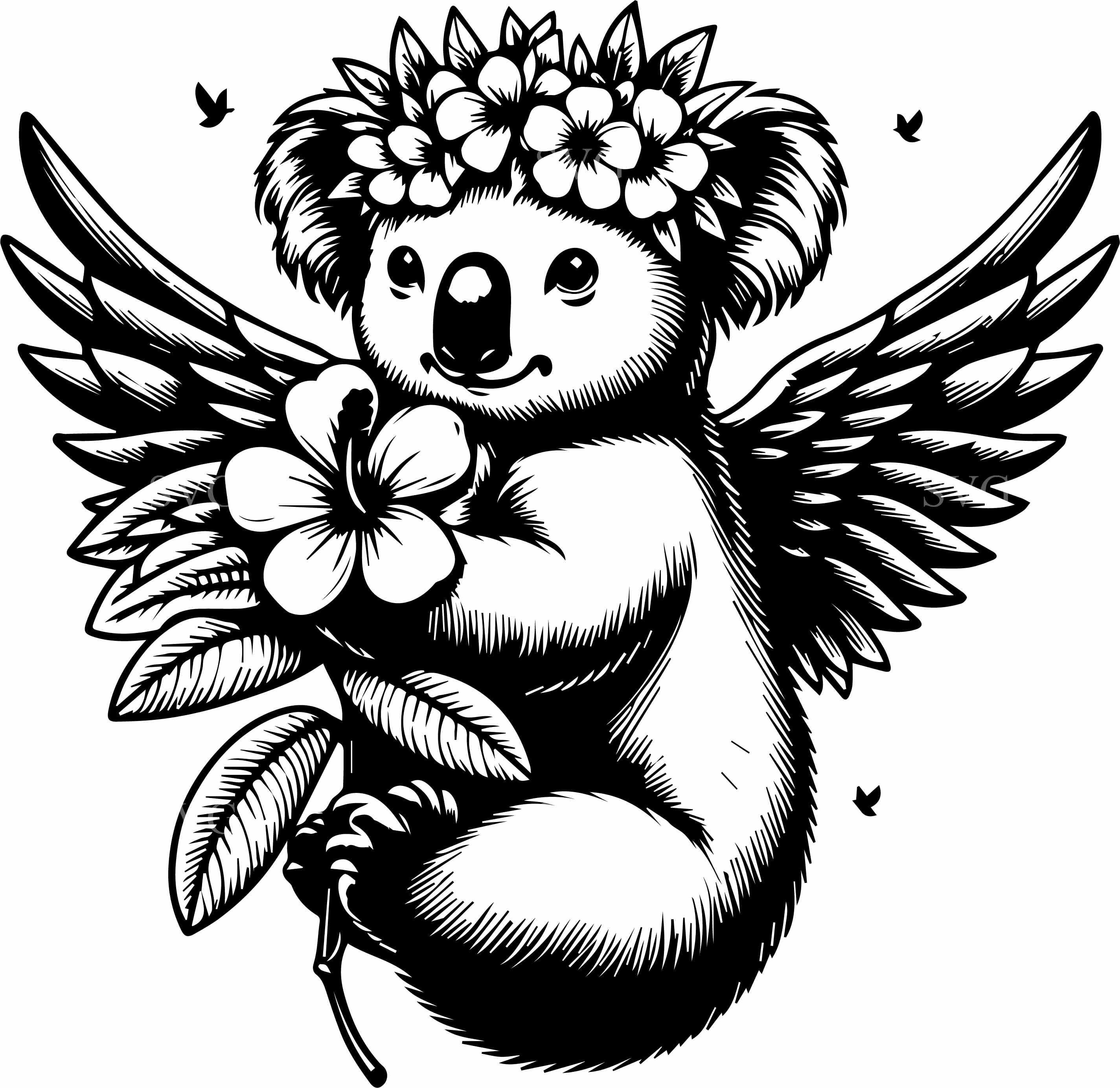 7 Winged Koala – 7 Floral Animal SVG Cut File – Cute Angel Clipart for ...