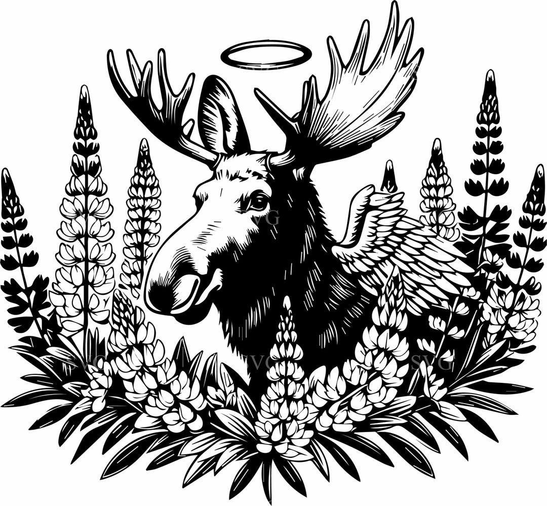 5 Moose Angel SVG – 5 Floral Antler Cut File – Majestic Moose With Halo ...