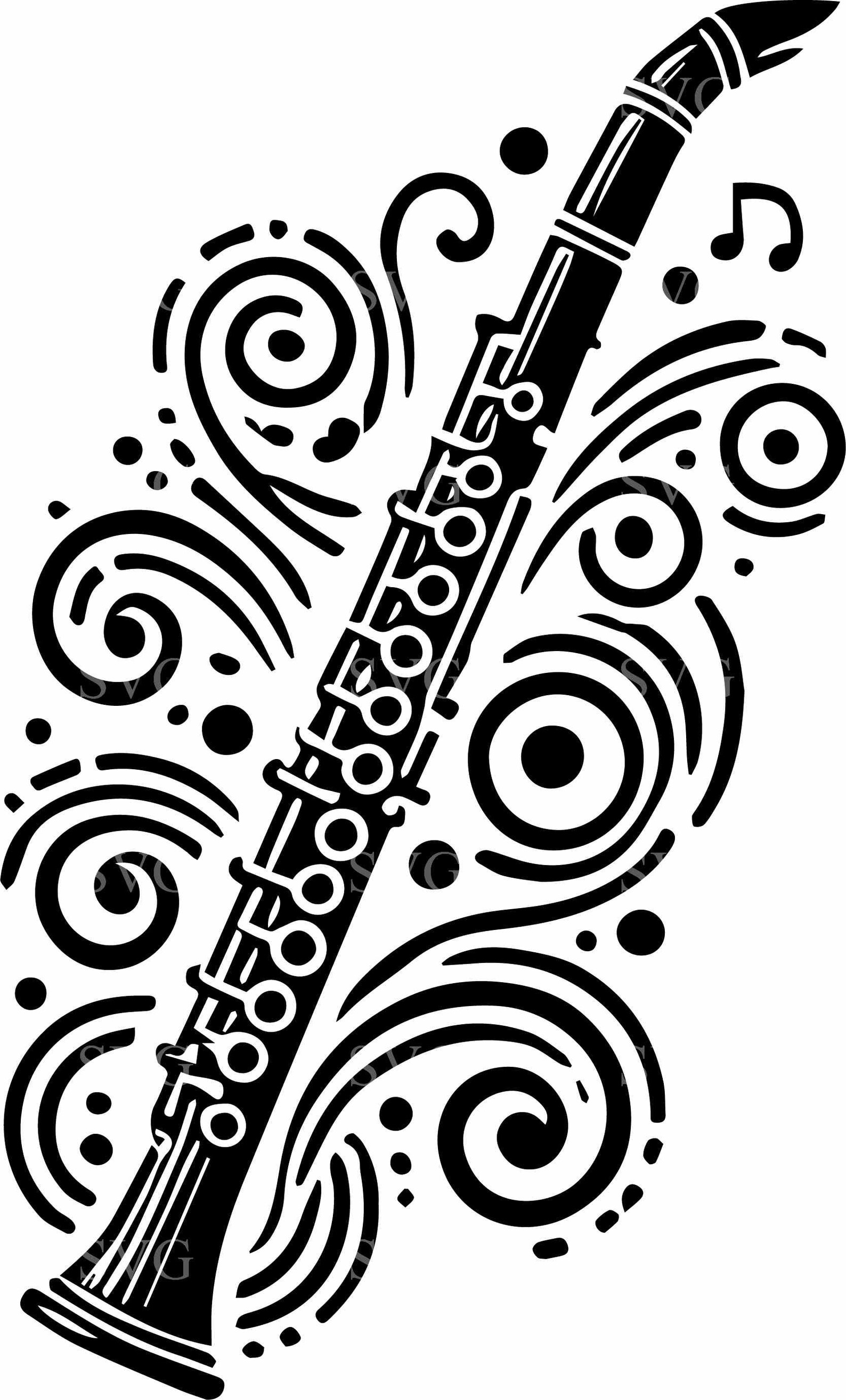 5 Clarinet SVG 5 Cut File, Musical Instrument Clipart, Music Notes PNG ...
