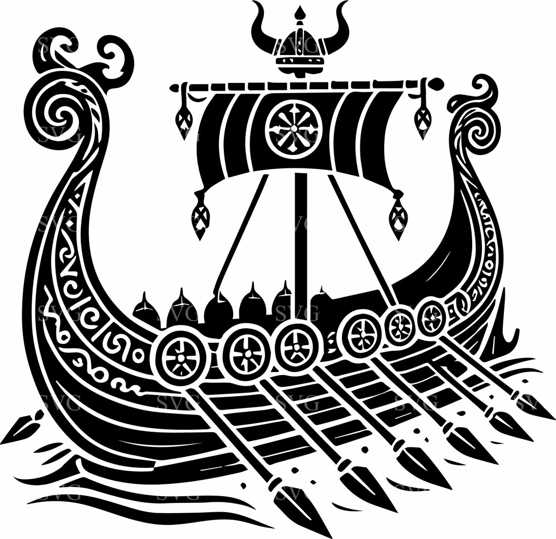 8 Viking Ship SVG 8 Cut File, Nordic Longboat Silhouette, Norse Warrior ...