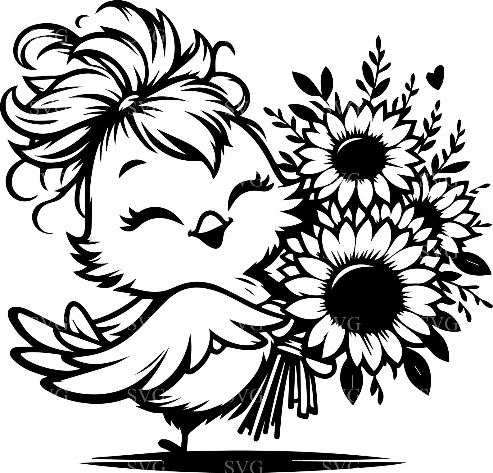 4 Bird With Flowers SVG Cut File, Top Knot Bird Bouquet (digital ...