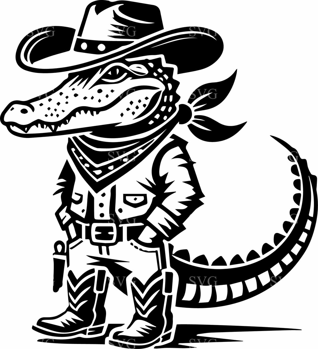 4 Cowboy Alligator SVG 4 Cut File, Cute Crocodile Western Design ...