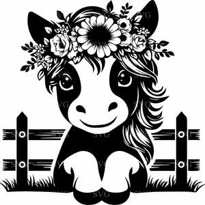 6 Floral Pony SVG Cut File, Cute Baby Horse With Flower Crown and Fence ...