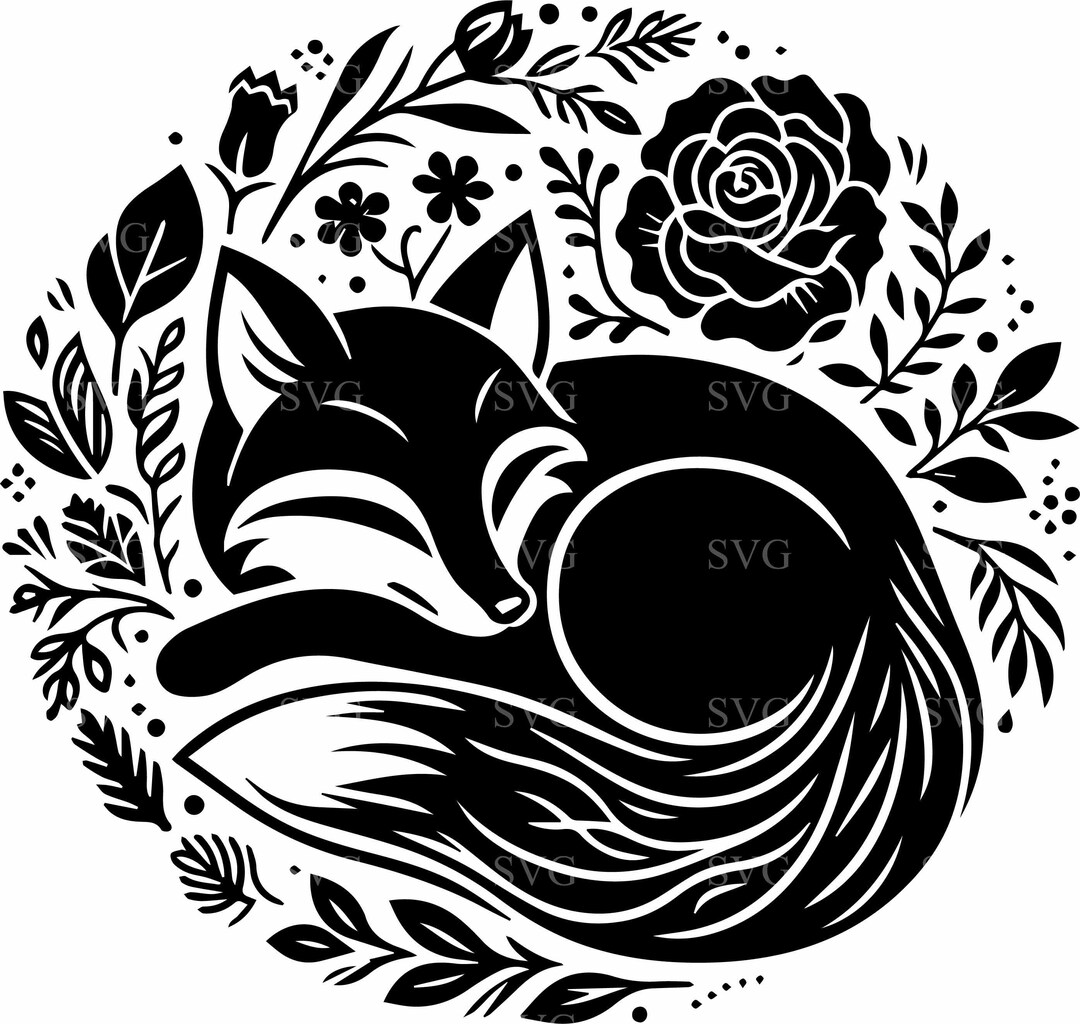 4 Floral Fox SVG Cut File, Sleeping Fox in Flowers Silhouette, Woodland ...